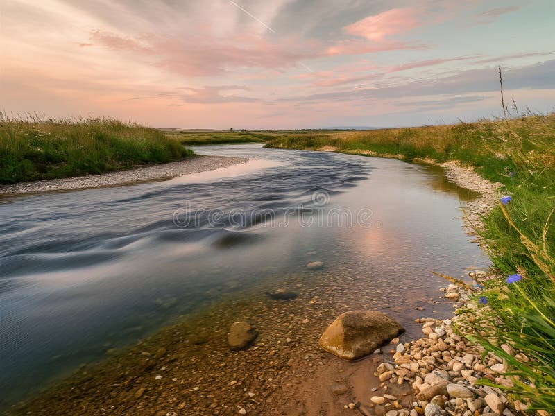 A Clear River Flow in the Countryside Stock Illustration - Illustration ...