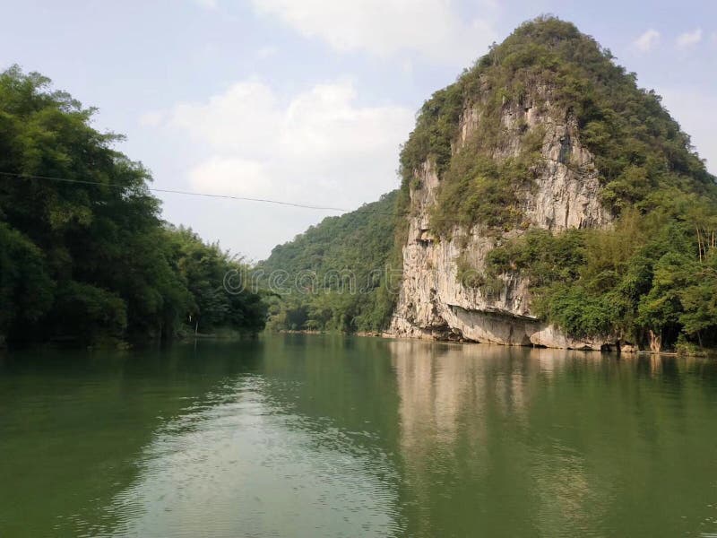 Clear River with Reflection Green Trees Mountains Stock Image - Image ...