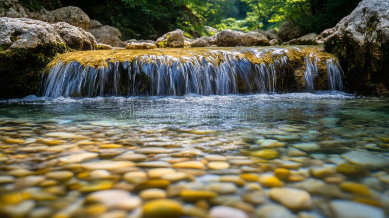 Clear River Waterfall Over Smooth Stones Stock Illustration ...