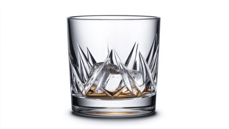 Clear Rocks Glass with Cut Crystal Pattern on White Background Stock ...