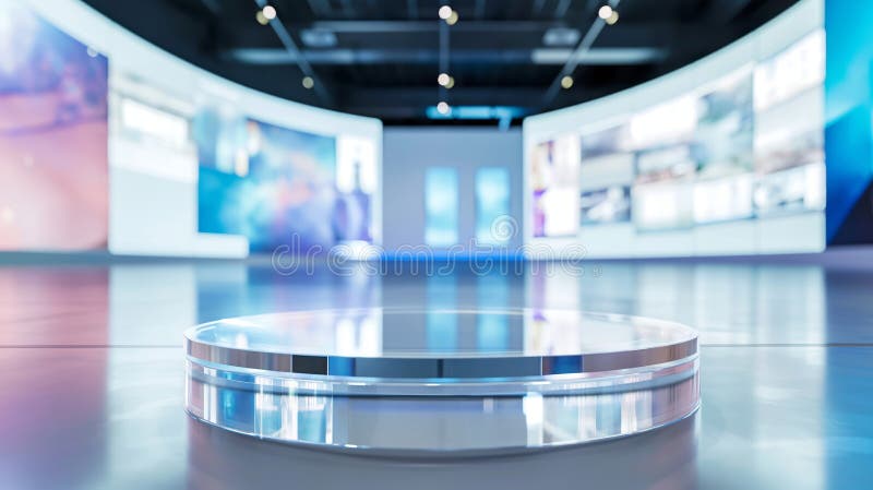 A Clear Round Table with a Blue Background. Product Presentation ...