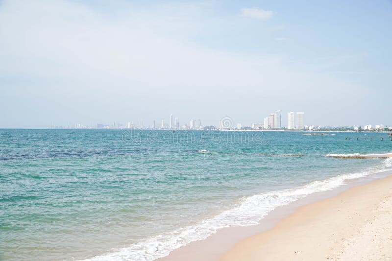 Clear Sea Water and Blue Sky Overlooking the City Stock Image - Image ...