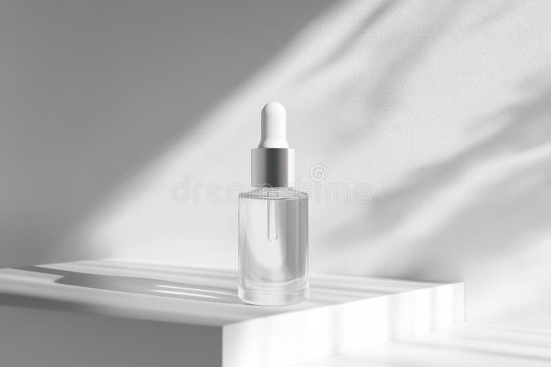 A Clear Serum Bottle with a Dropper, Illuminated by Soft Shadows Stock ...