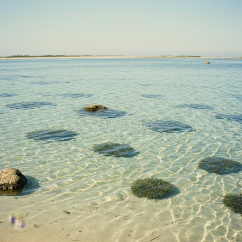 Clear Shallow Sea Water with Underwater Rocks and Plants Stock ...