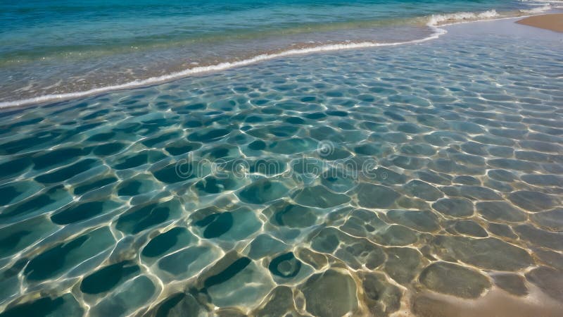 Clear Shallow Water Featuring Sand, Pebbles, and Soft Wave Patterns ...