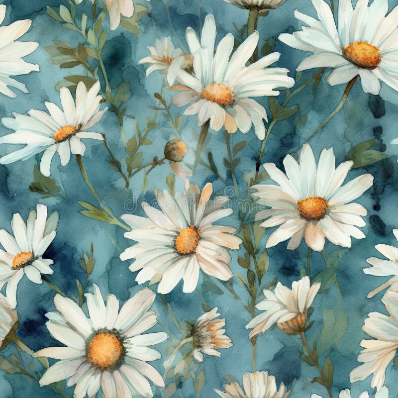 Clear and Sharp Watercolor Daisies Seamless Pattern for Invitations and ...