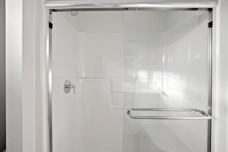 Clear Shower Stall with a Silver Handle Stock Image - Image of modern ...