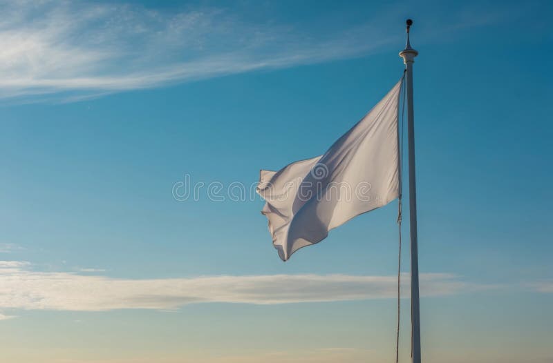 Clear Simple White Flag Waving Against a Clear Blue Sky Stock ...