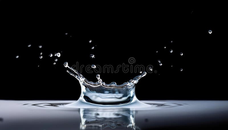 Clear Single Water Droplet Splash Isolated on Dark Black Background ...