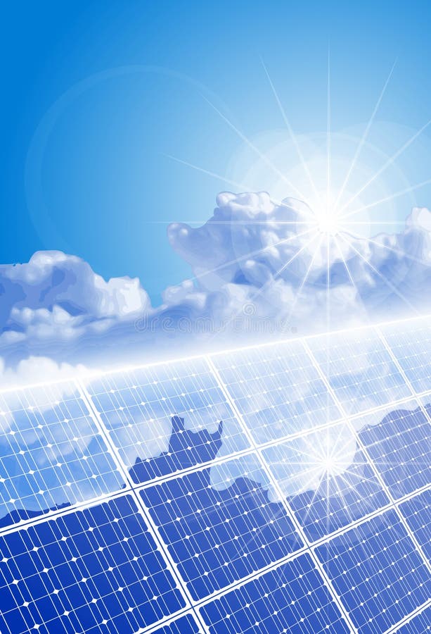 Clear Sky, Bright Sun and Solar Panel Stock Vector - Illustration of ...