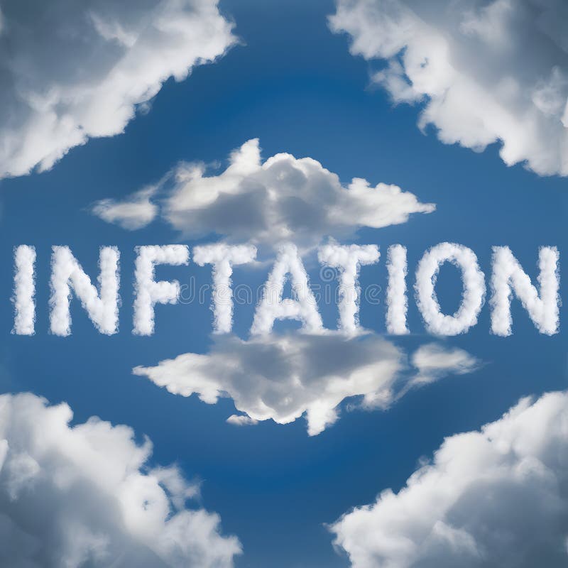 INFLATION Forms with Cloud Letters in Blue Sky, Surrounded by White ...