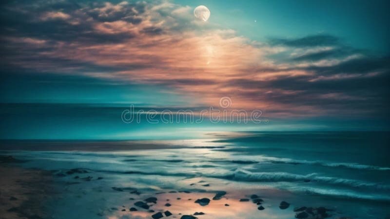 Clear Sky of Full Moon Over Reflection the Ocean, Abstract Motion Stock ...