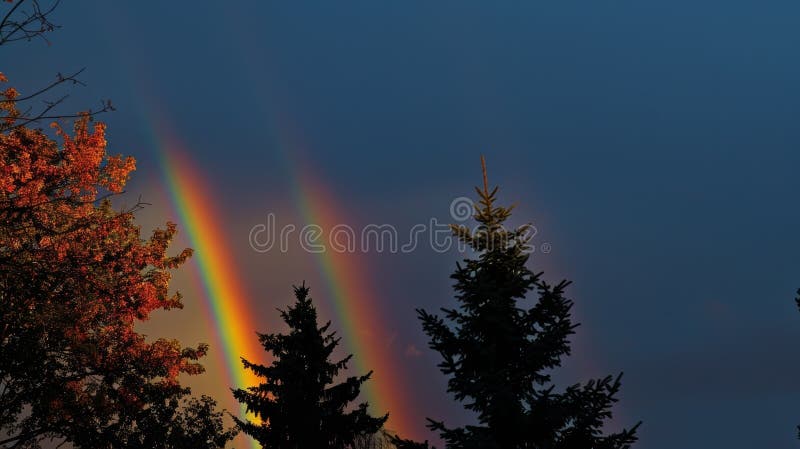 The Clear Sky Lit Up by the Presence of Two Distinct Rainbows Side by ...