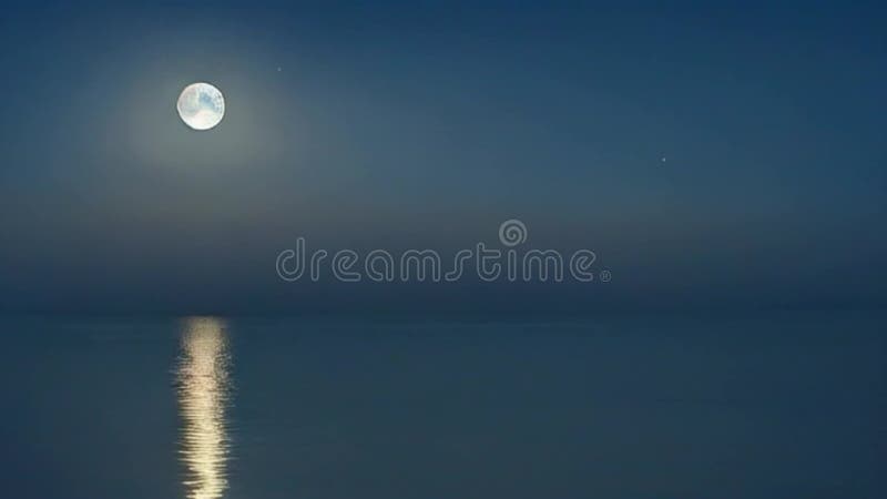 Clear Sky of One Full Moon Over Reflection the Ocean, Motion Stock ...