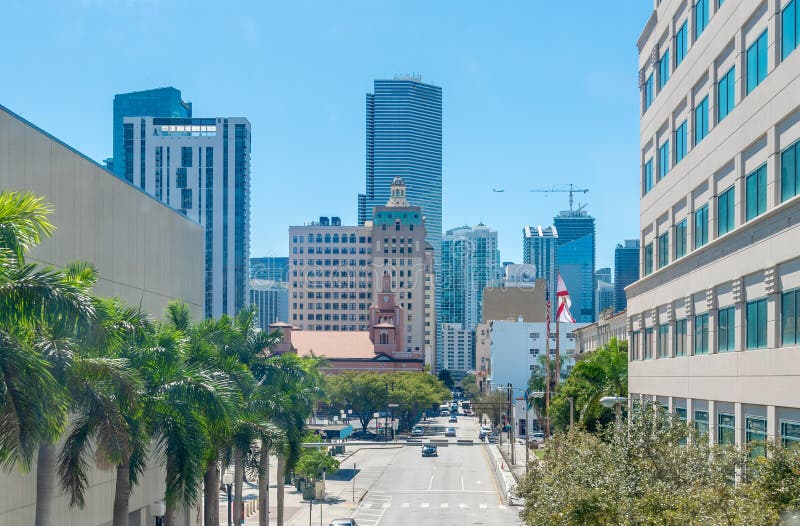 Clear Sky Over Downtown Miami Stock Photo - Image of water, background ...