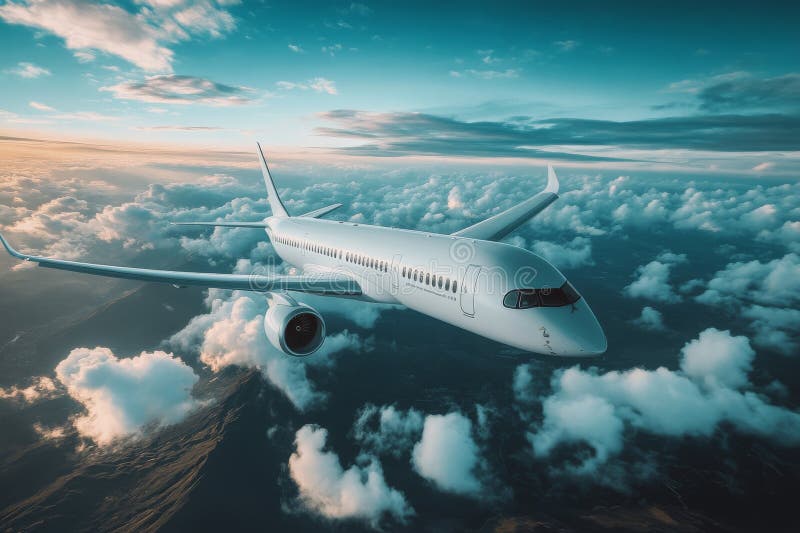 In the Clear Sky, a Plane Emits CO2 while Creating Contrails Stock ...