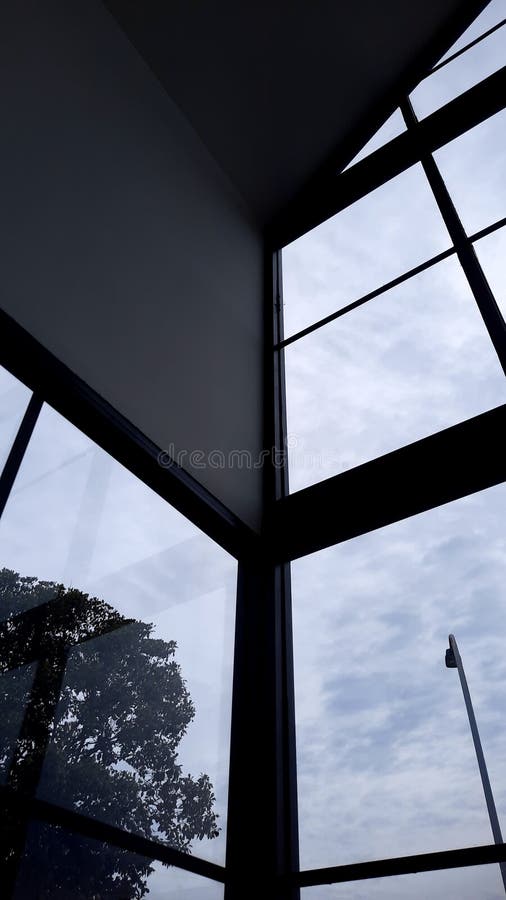 Clear Sky in View through the Window on Coffee Shop Stock Photo - Image ...