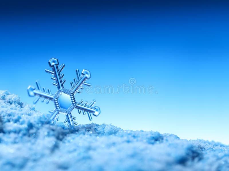 Clear Snowflake Crystal on Sparkling Snow. Cold or Winter Time Concept ...