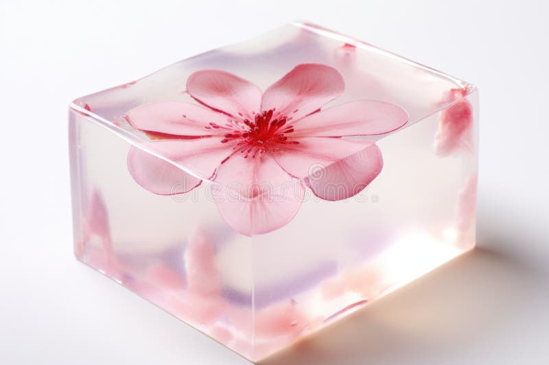 A Clear Soap Bar with Embedded Flower Petals on a Glass Surface Stock ...
