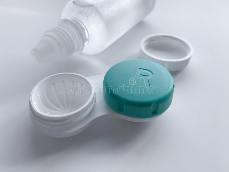 Clear Solution Bottle and Contact Lens Container. White Background ...