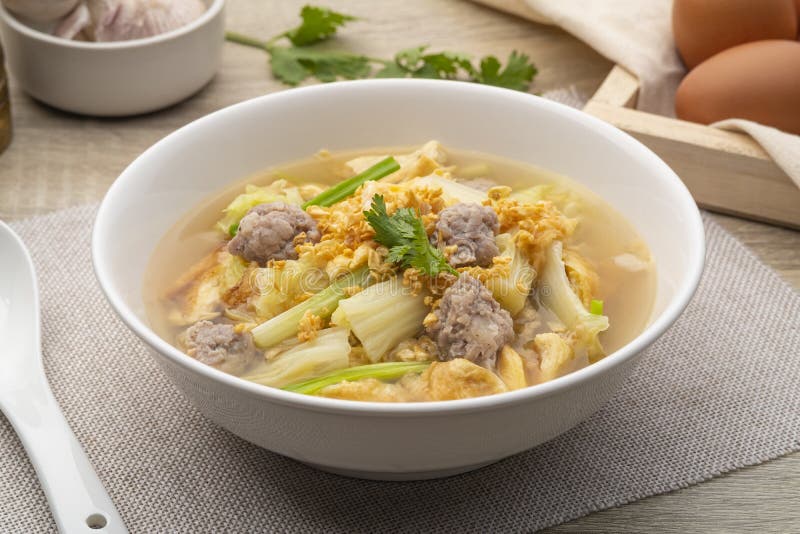 Clear Soup with Fried Egg and Minced Pork ,Chinese Cabbage Stock Photo ... Clear Soup with Fried Egg and Minced Pork ,Chinese Cabbage Stock Photo ...