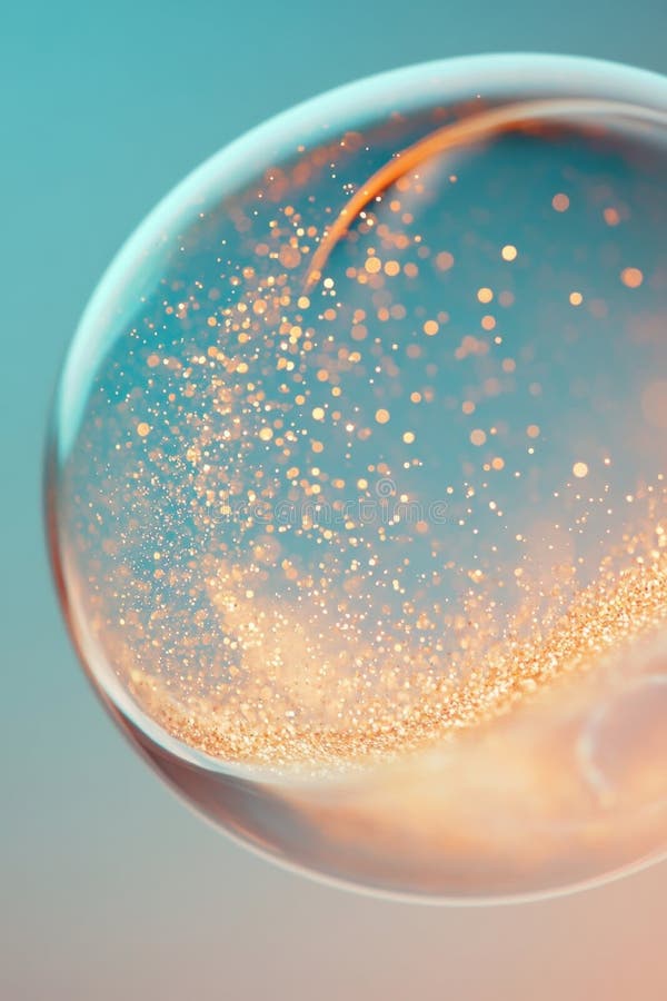 Clear Sphere Contains Golden Particles. Light Reflects Across Shiny ...