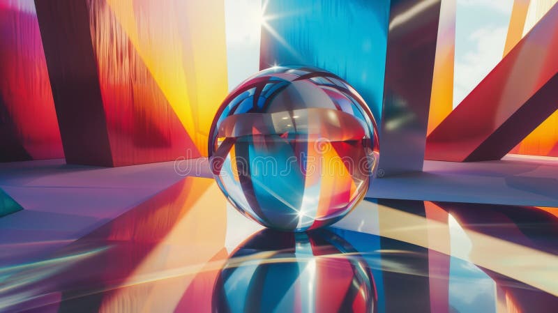 A Clear Sphere is Sitting on a Reflective Surface Stock Illustration ...