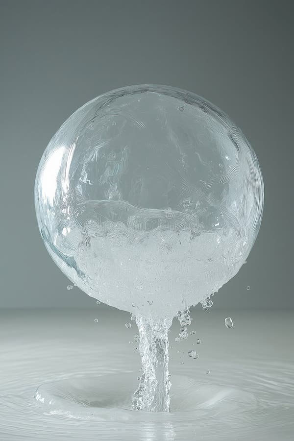 A Clear Spherical Object Filled with Water Spills Onto a Flat Surface ...