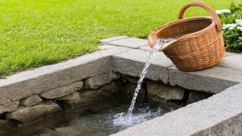 Clear Spring Water Flows Gently from a Traditional Clay Jug into a ...
