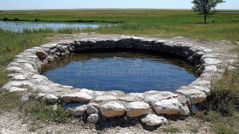 Clear Spring Water in Stone Well Rural Landscape Stock Photo - Image of ...