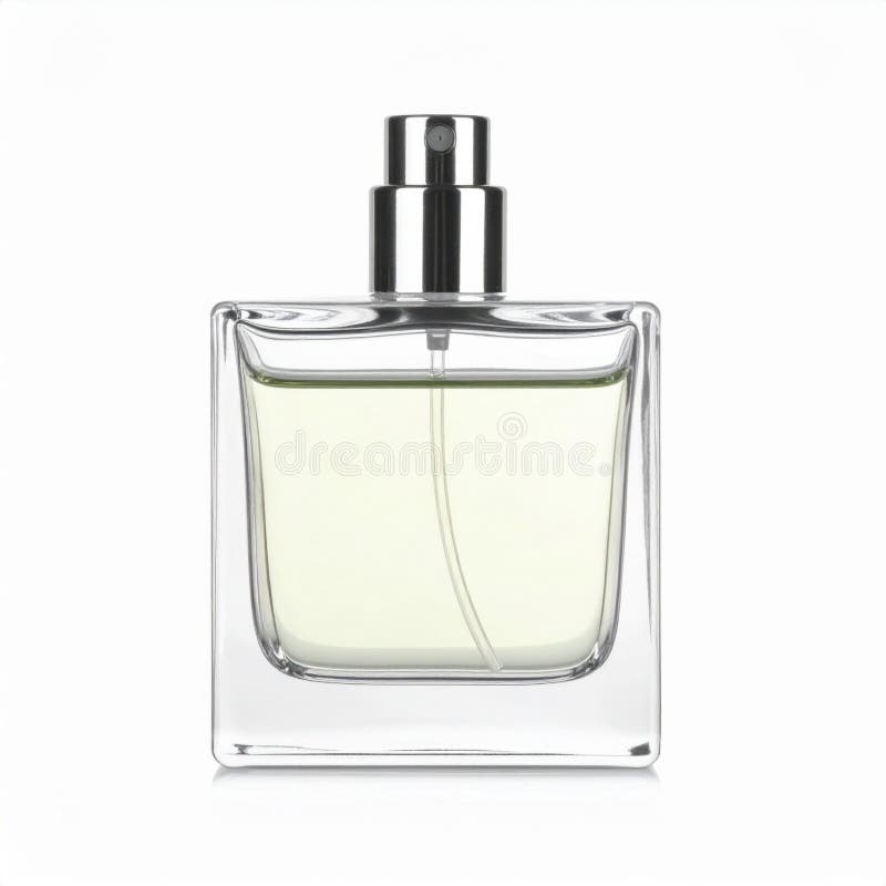 Clear Square Glass Perfume Bottle with Silver Spray Top Stock ...