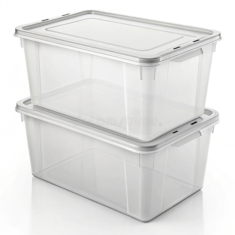 Clear Stackable Plastic Storage Bin with Lid Stock Illustration ...