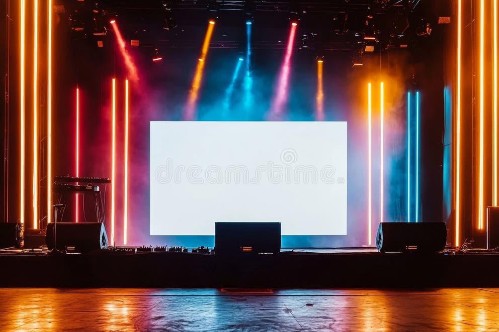 A Clear Stage with a Screen and Spotlights, Arranged for a Presentation ...