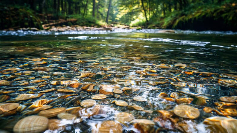 Clear Stream with Rocky Bottom in Lush Forest Stock Photo - Image of ...
