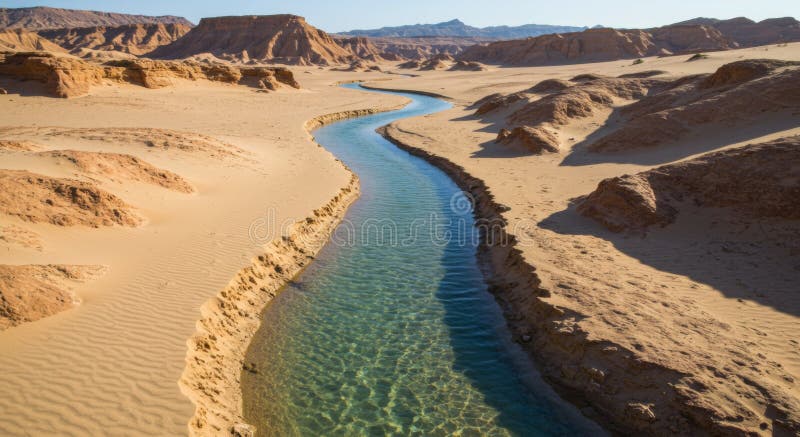 Clear Stream Winding through a Sandy Desert Canyon Stock Illustration ...