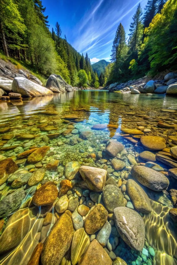 Clear Streambed with Pebbles Underwater Stock Illustration ...