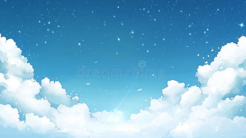 A Clear, Sunlit Sky Dotted with Fluffy White Clouds and Rays of ...