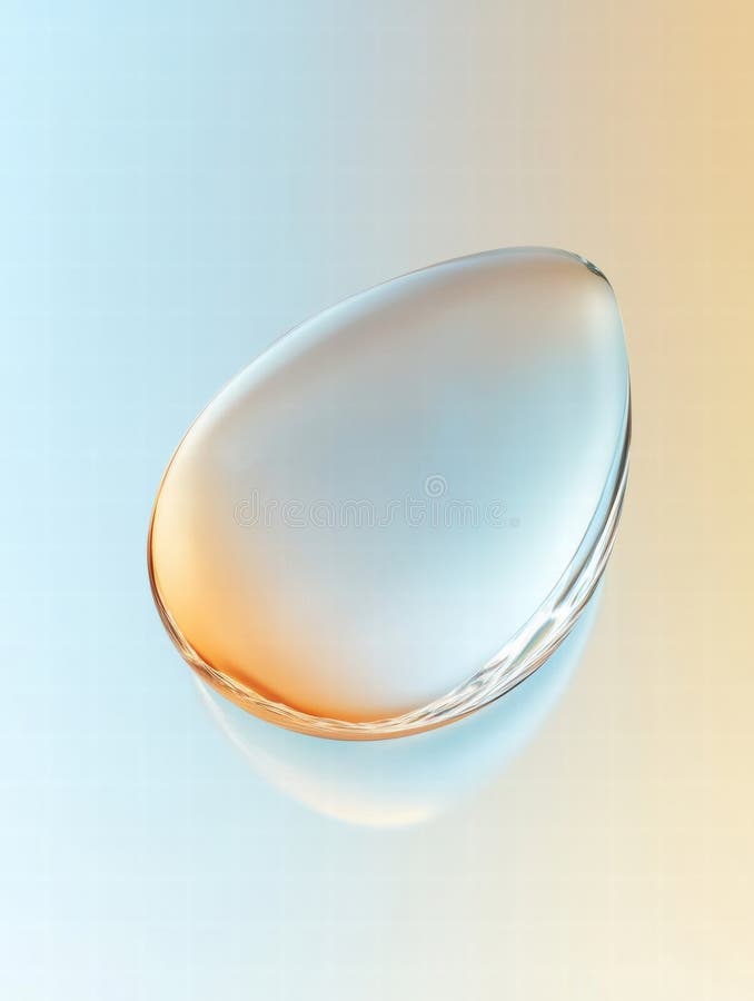 Clear Glass Teardrop Object Reflecting Soft Light on Gradient ...
