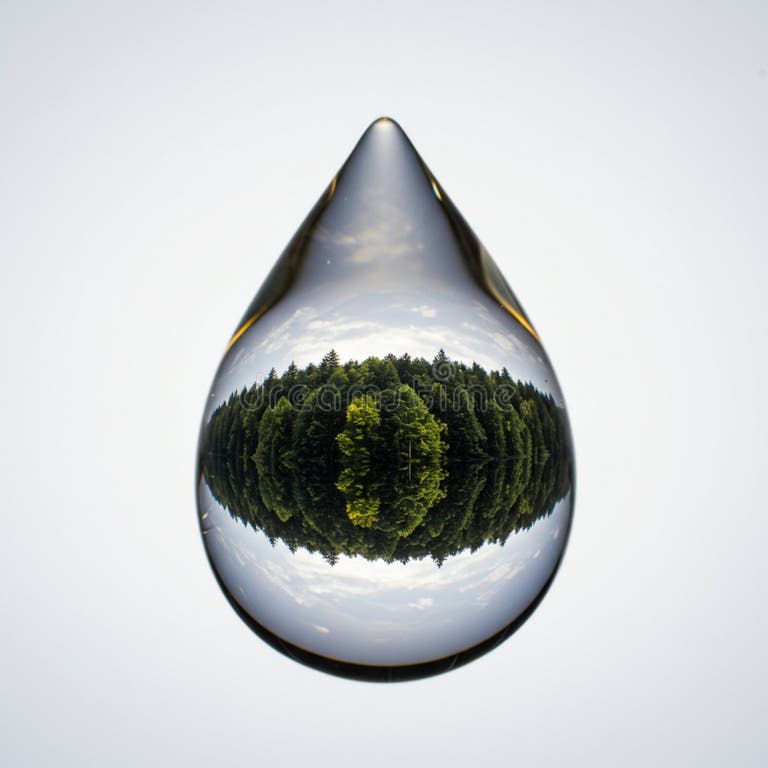 A Clear, Teardrop-shaped Object Captures an Inverted Reflection of a ...