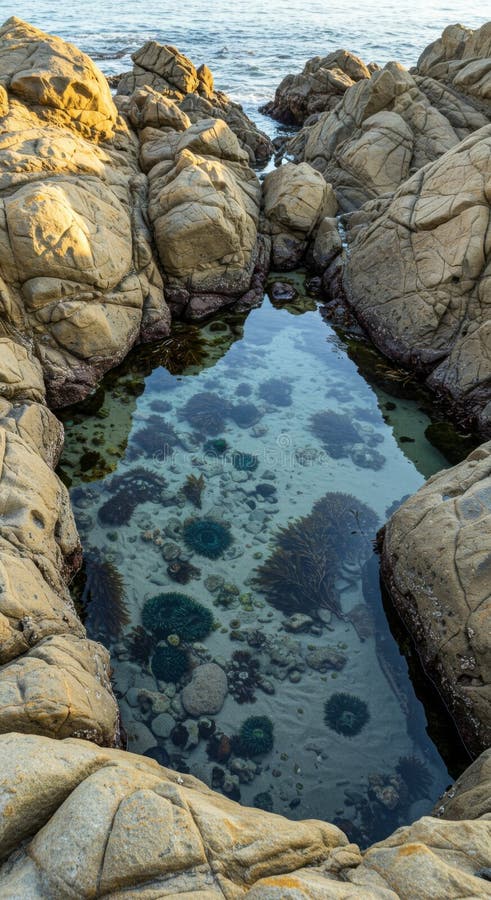 Clear Tide Pool among Coastal Rocks Stock Illustration - Illustration ...