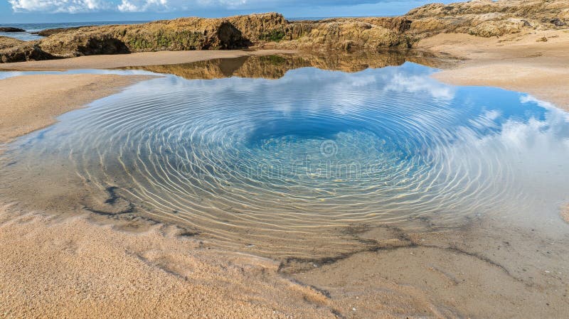 Clear Tide Pool Reflecting Sky on Sandy Beach Stock Illustration ...
