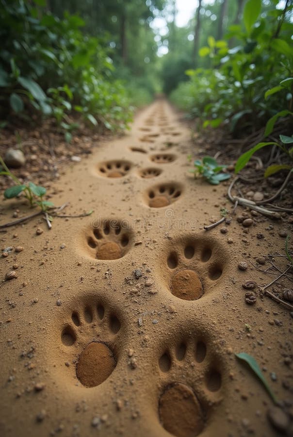 Clear Tiger Footprints on the Ground in the Forest Stock Illustration ...