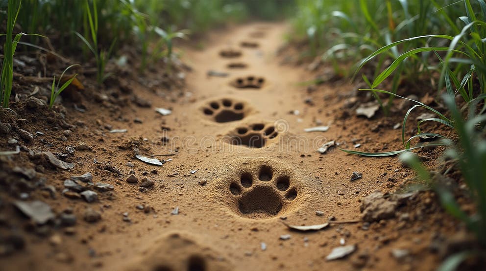 Clear Tiger Footprints on the Ground in the Forest Stock Illustration ...