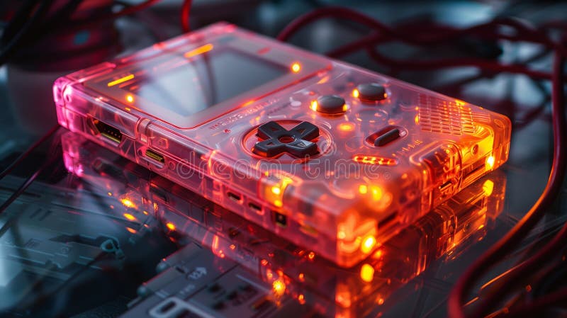 Clear Transparent Red Handheld Game Console with Illuminated Buttons ...