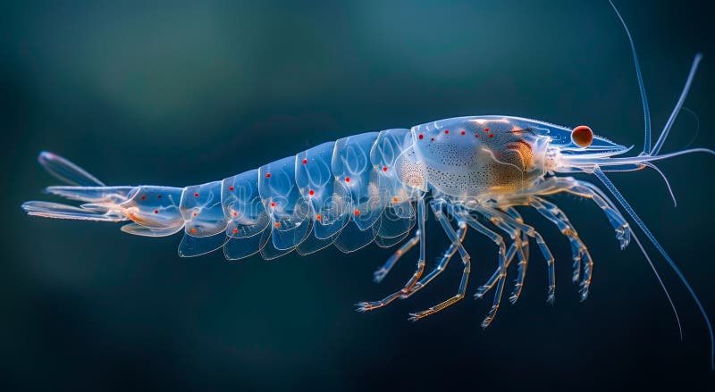 A Clear, Transparent Shrimp is Swimming in the Water. the Shrimp is ...