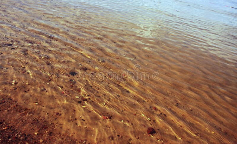 The Clear, Transparent Water of the Lake Rippling on the Sandy Beach ...