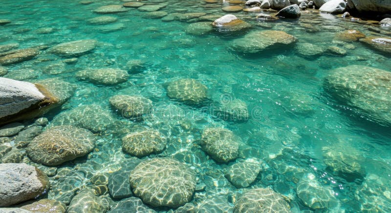 Clear Turquoise River Water Over Smooth Rocks Stock Illustration ...