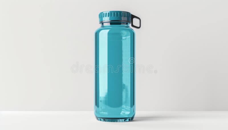 Clear Turquoise Water Bottle Standing on a Light Surface with a ...
