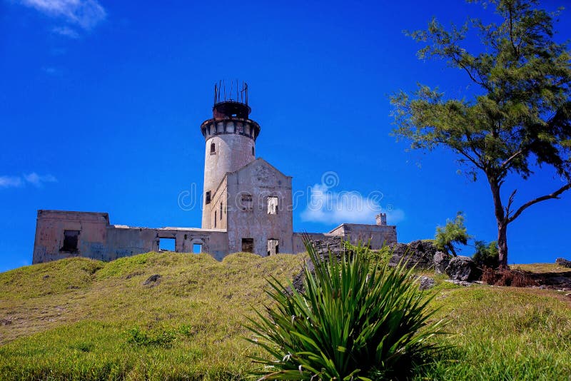 Clear Turquoise Water in Mauritius Island with Tree and Light House ...