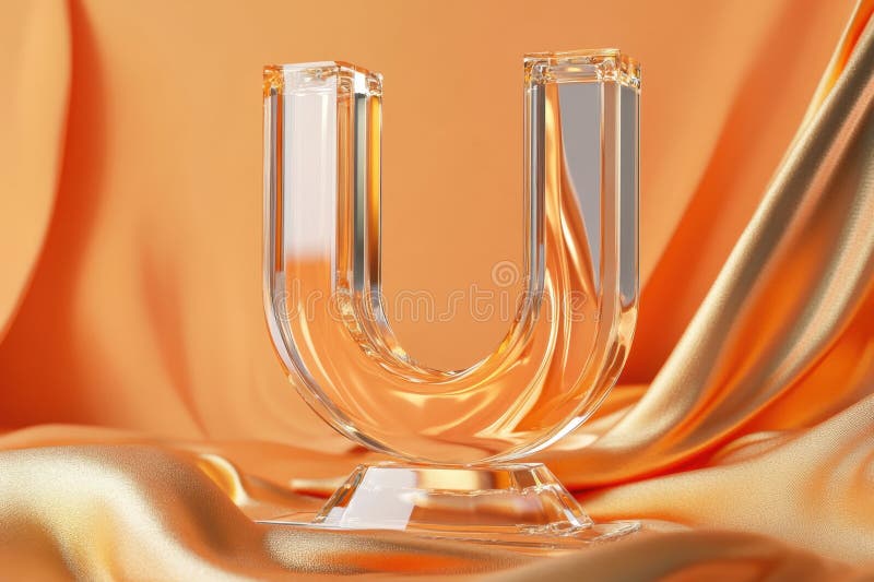 A Clear U Shaped Glass Vase Sits on a Gold Colored Cloth with ...